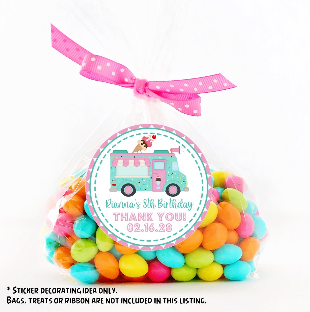 Ice Cream Birthday Party Stickers or Favor Tags, Ice Cream Party Favor ...