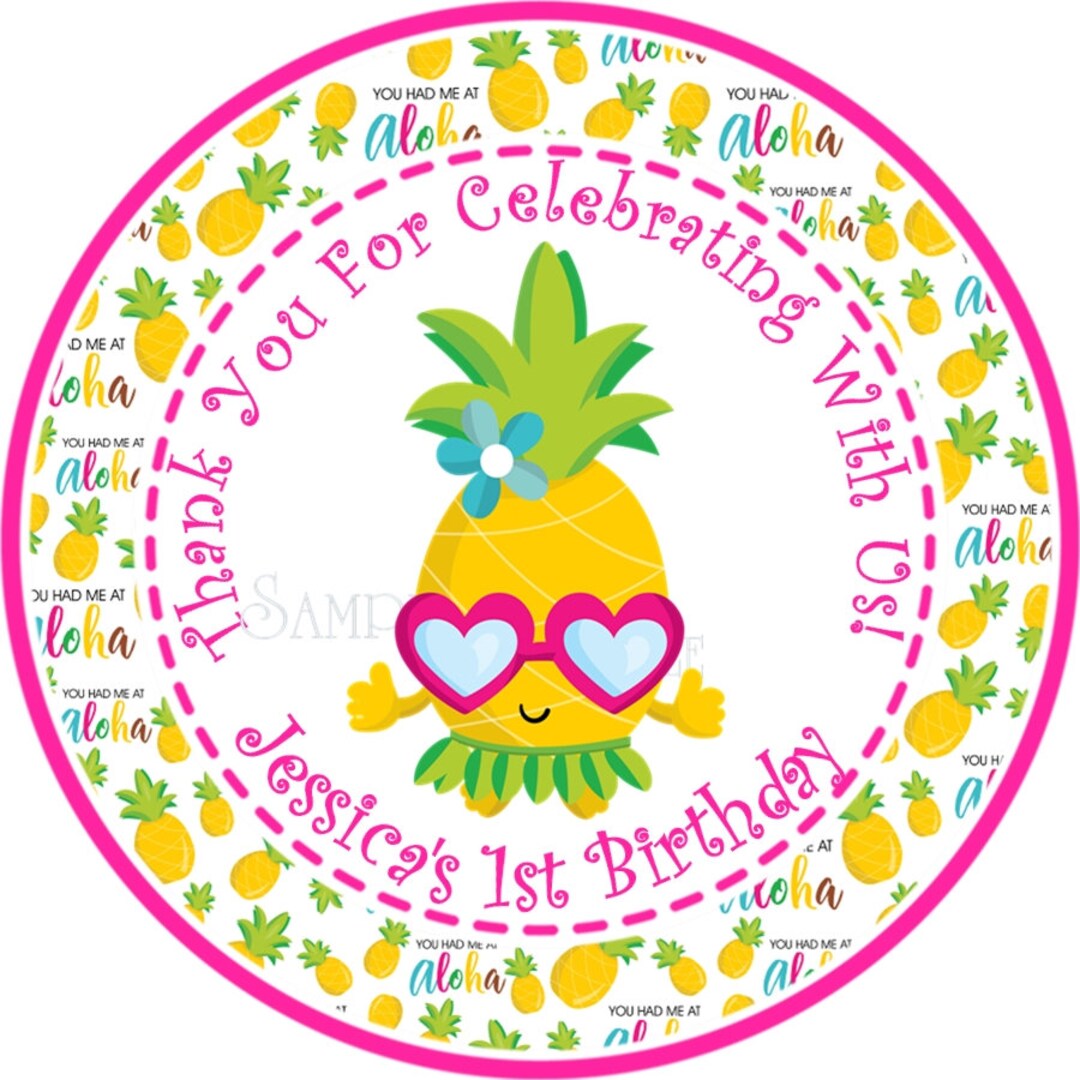 Tropical Pineapple Birthday Party Stickers or Favor Tags, Pineapple ...