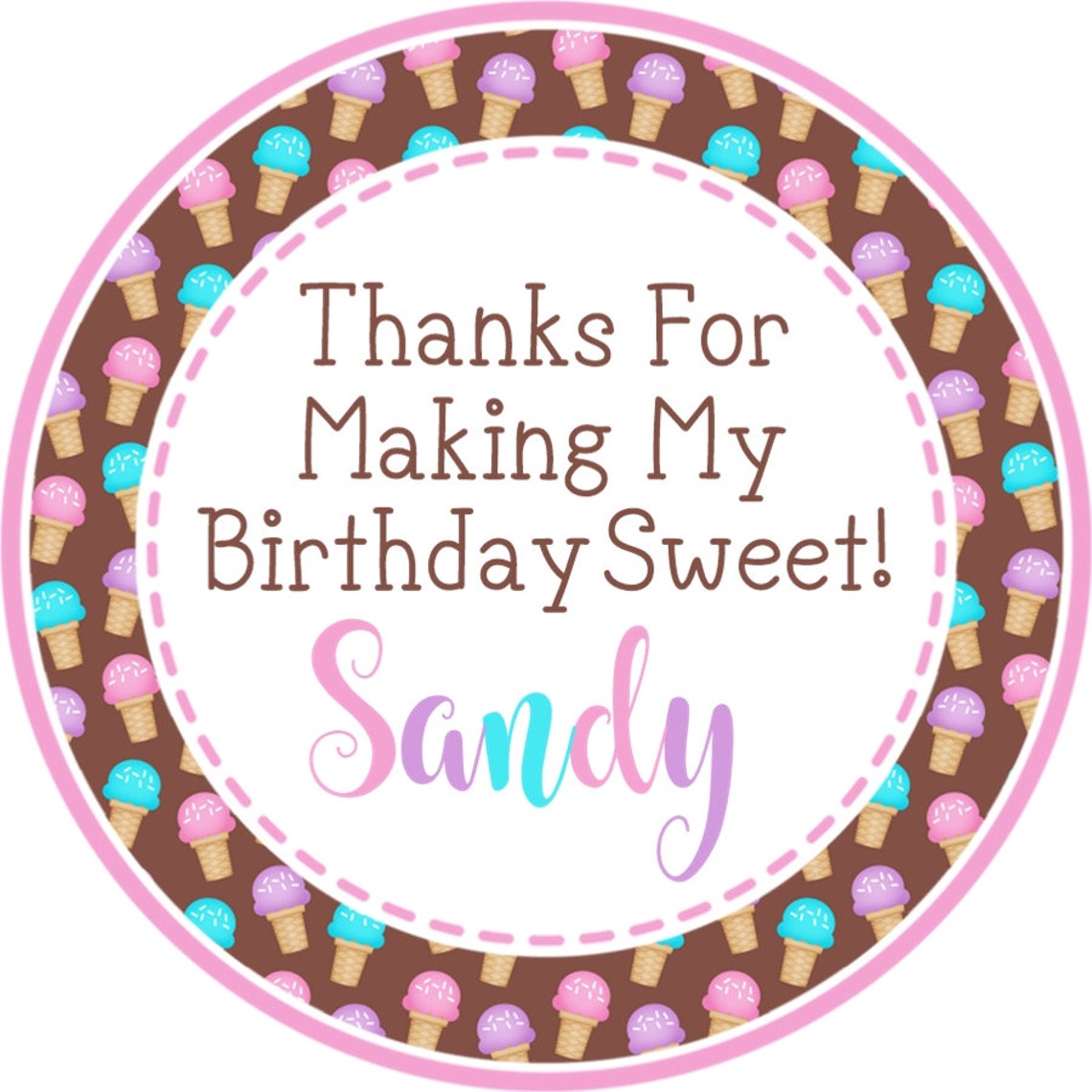 Ice Cream Birthday Party Stickers or Favor Tags, Ice Cream Party Favor ...