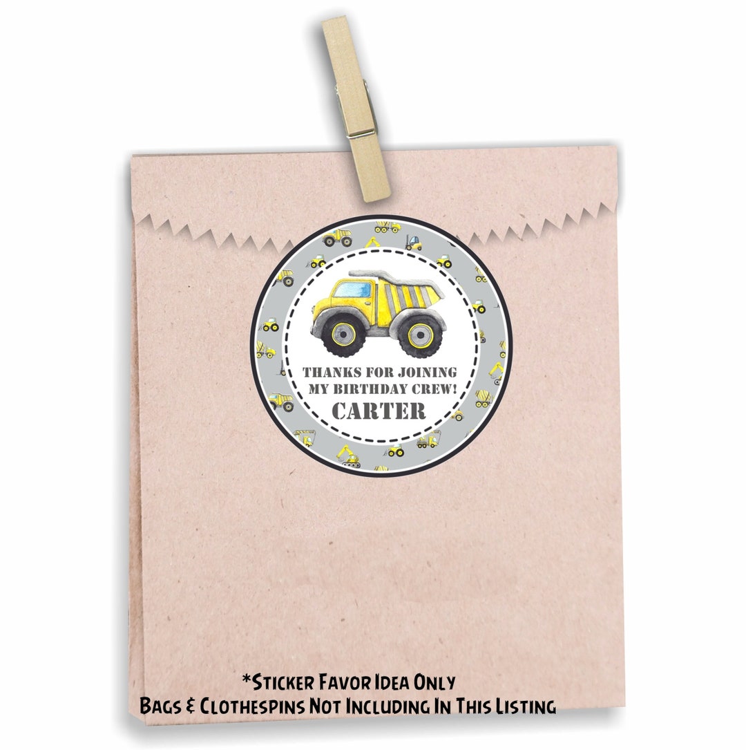 Construction Birthday Party Stickers or Favor Tags, Construction Party ...