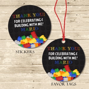 Building Blocks Birthday Party Stickers or Favor Tags, Building Blocks ...