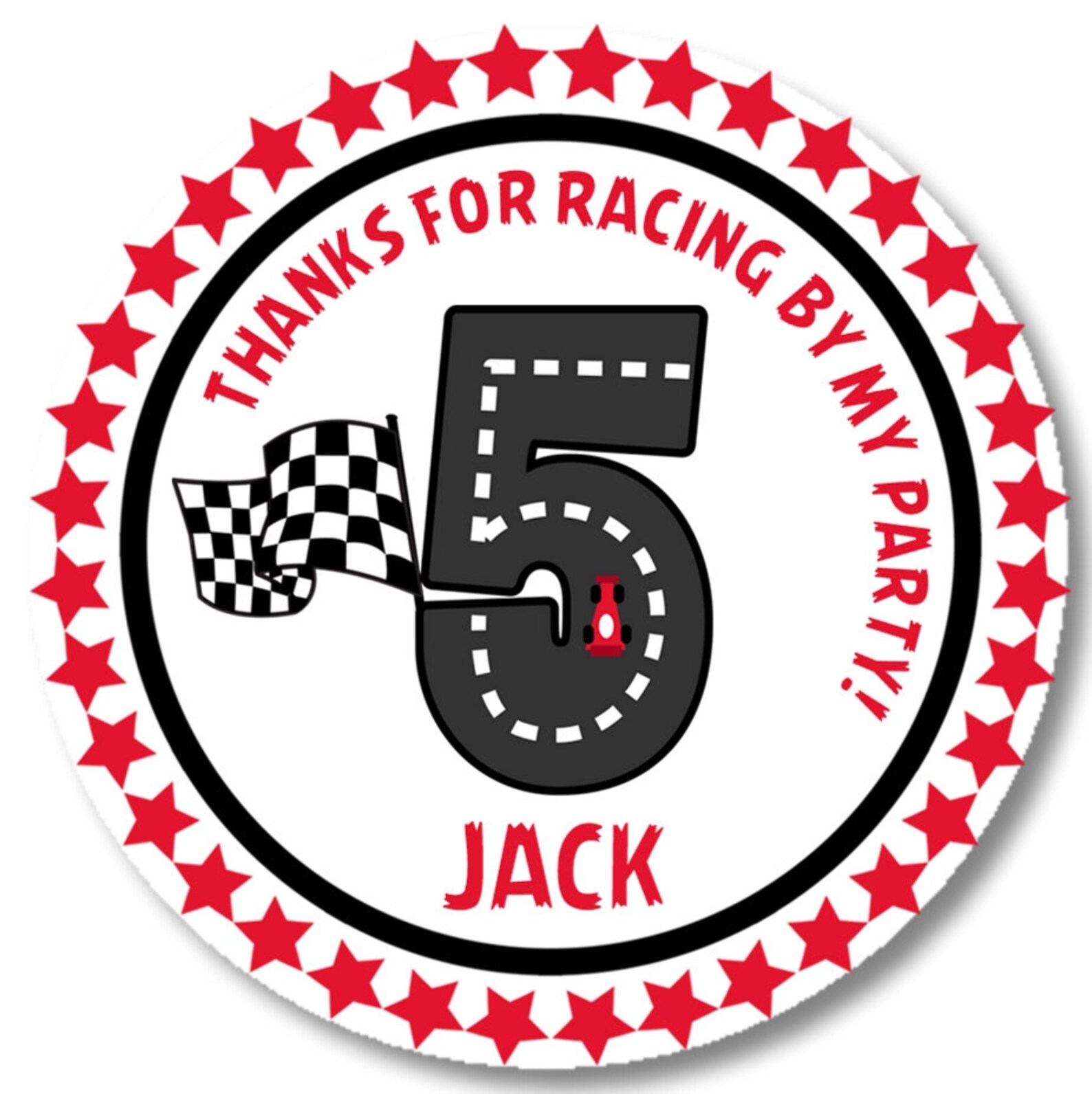 Red Race Car Birthday Favor Sticker, Race Car Birthday Favor Label ...
