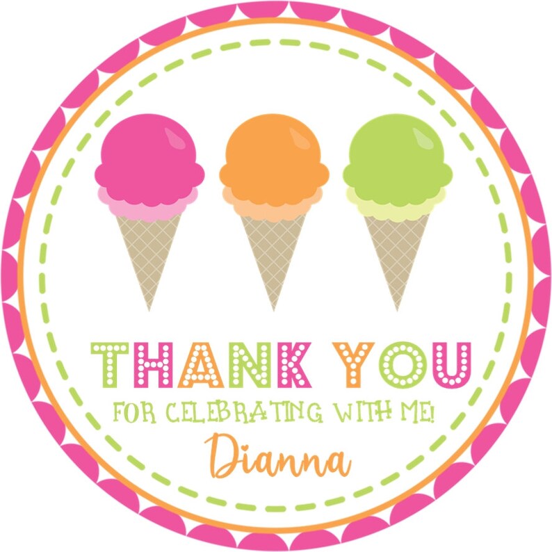 Colorful Ice Cream Cone Birthday Party Stickers Ice Cream | Etsy