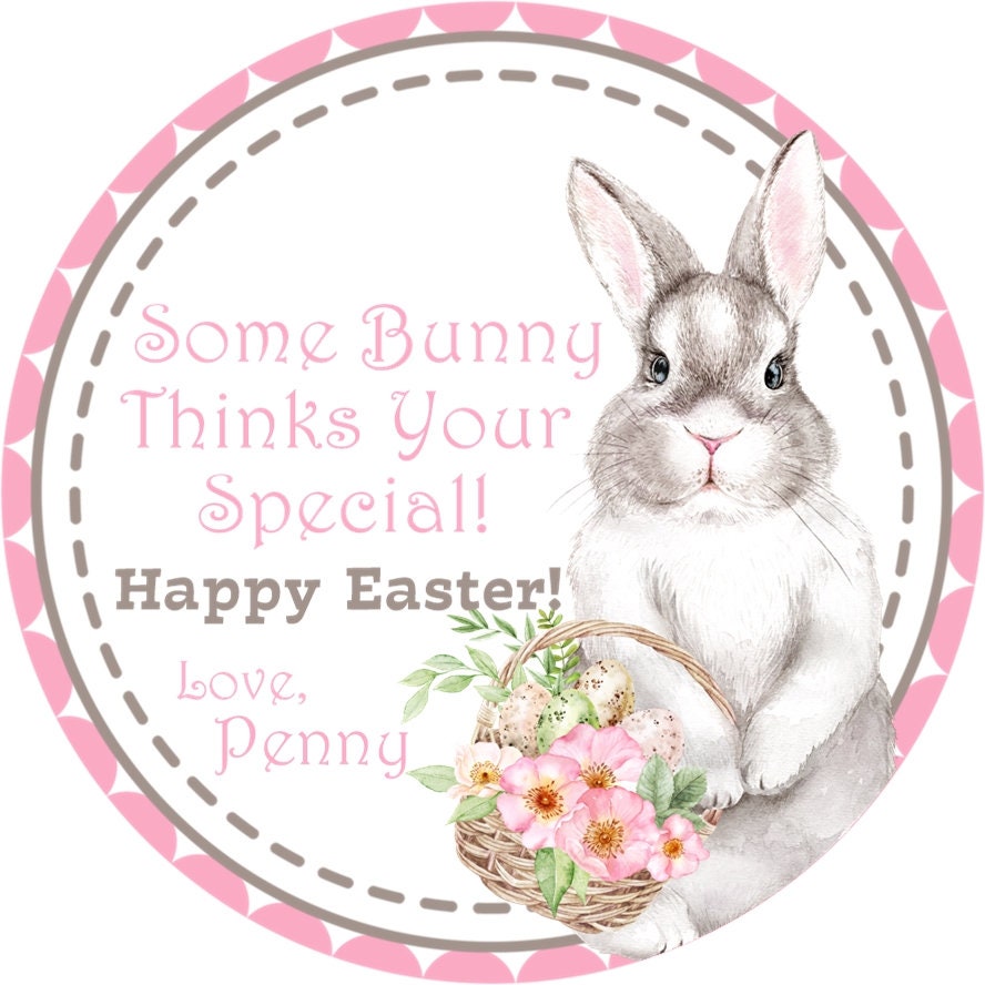 Girls Bunny Rabbit Happy Easter Stickers Or Favor Tags Girls | Etsy