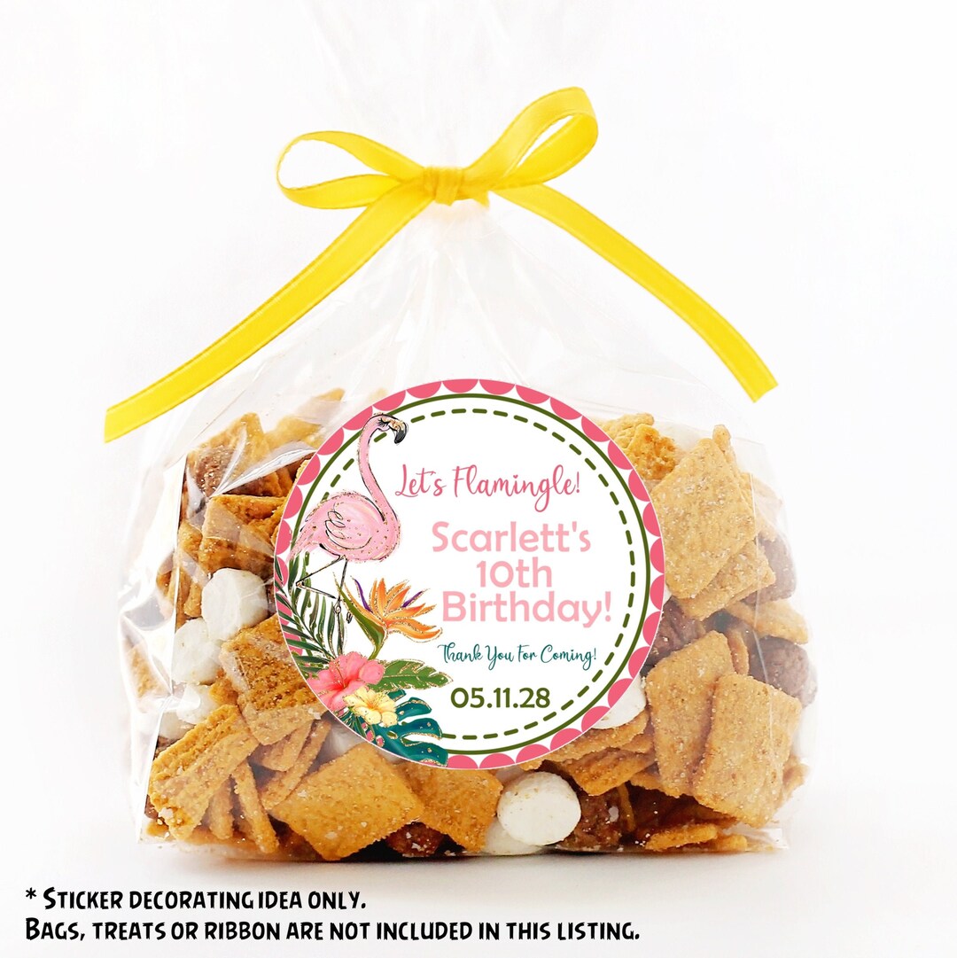 Flamingo Birthday Party Stickers, Tropical Flamingo Birthday ...