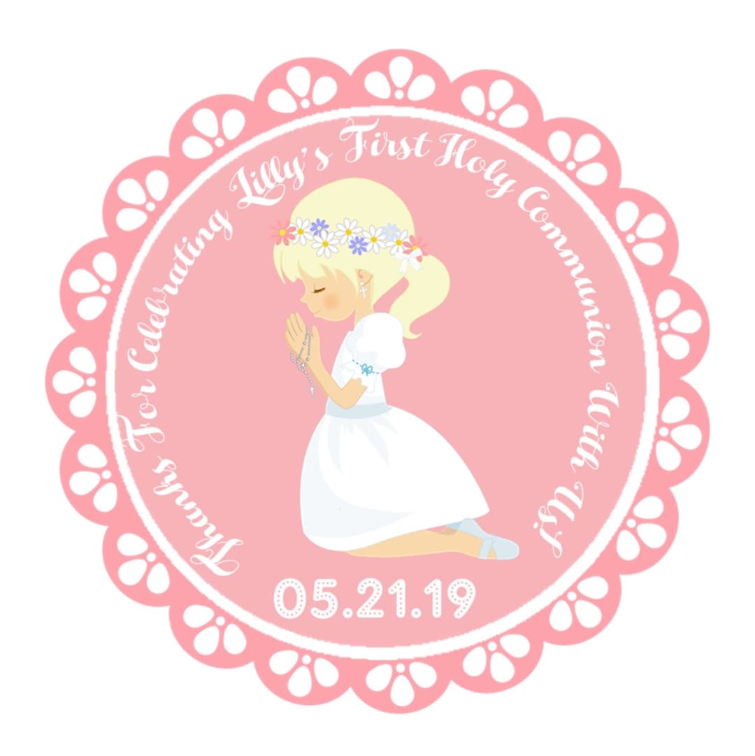 Pink Girl First Holy Communion Favor Tags or Sticker Labels, Pink ...