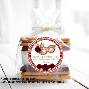 Red & Gold Masquerade Birthday Party Stickers for Favors, Masquerade ...