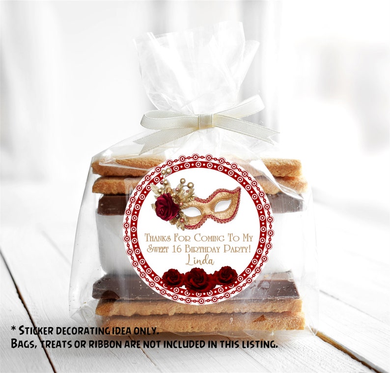 Red & Gold Masquerade Birthday Party Stickers for Favors - Etsy