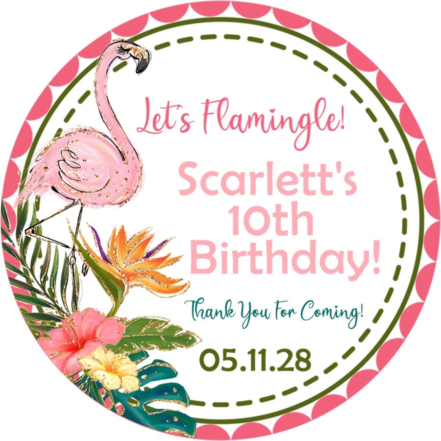 Flamingo Birthday Party Stickers, Tropical Flamingo Birthday ...