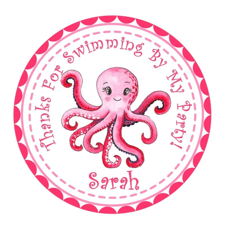 Pink Octopus Birthday Favor Sticker Under the Sea Birthday - Etsy
