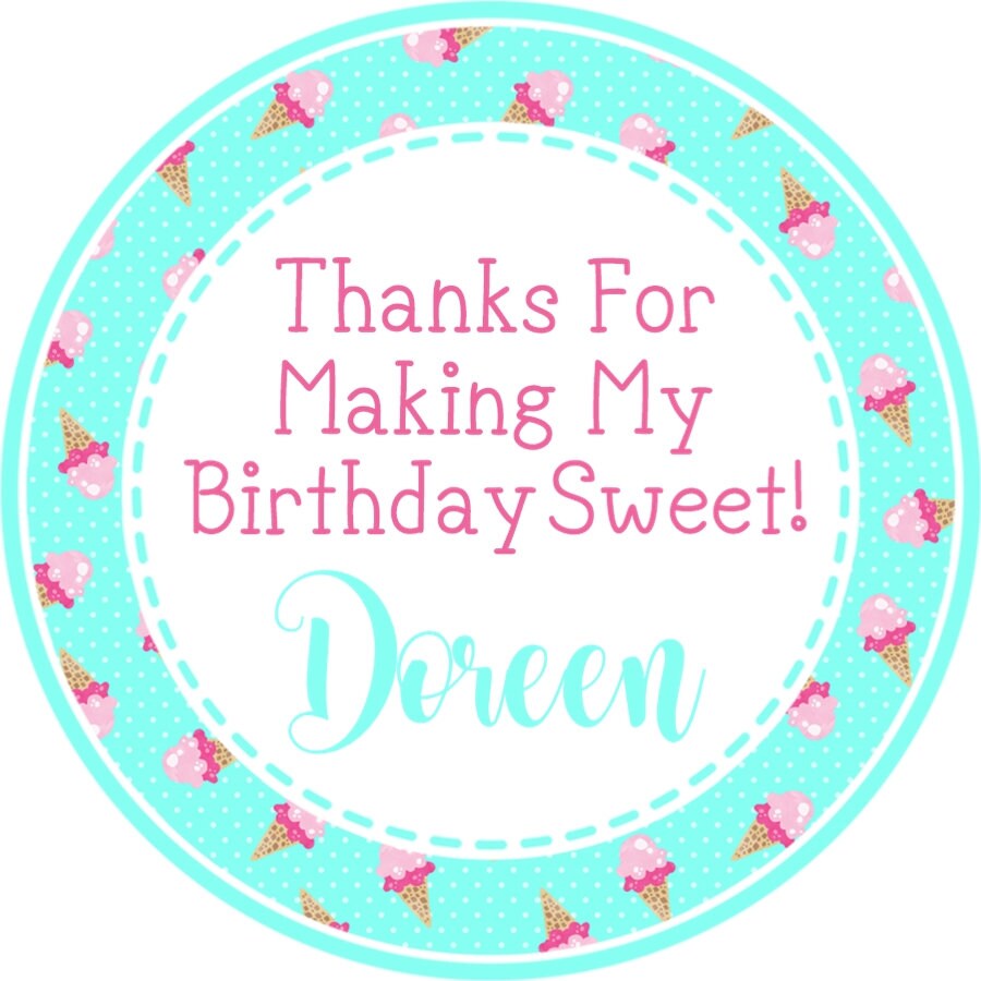 Ice Cream Birthday Party Stickers or Favor Tags, Summer Ice Cream ...