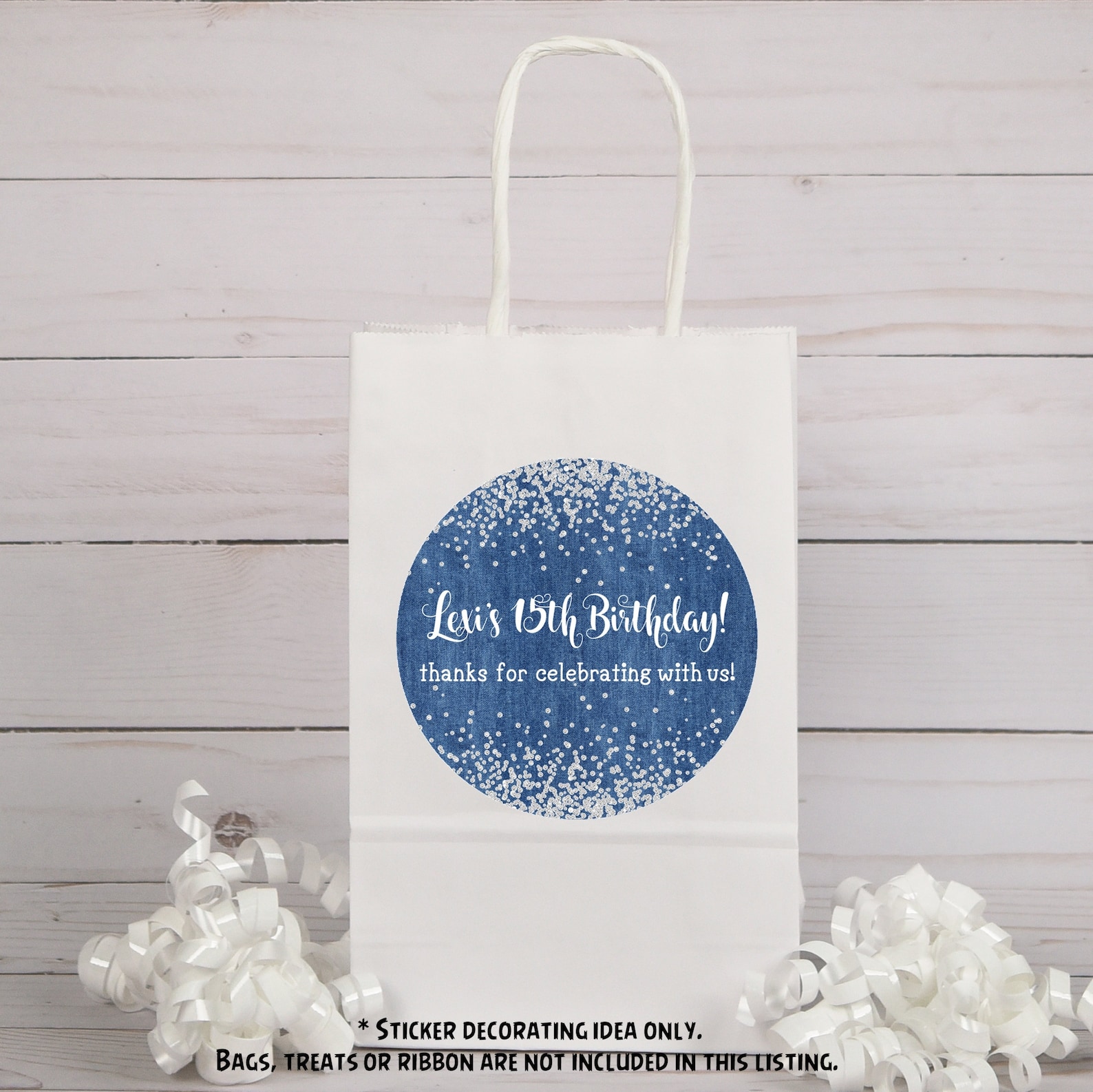 Denim & Diamonds Birthday Party Stickers or Favor Tags, Denim and ...