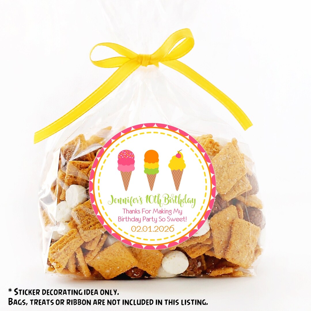 Ice Cream Birthday Party Stickers or Favor Tags, Summer Ice Cream ...