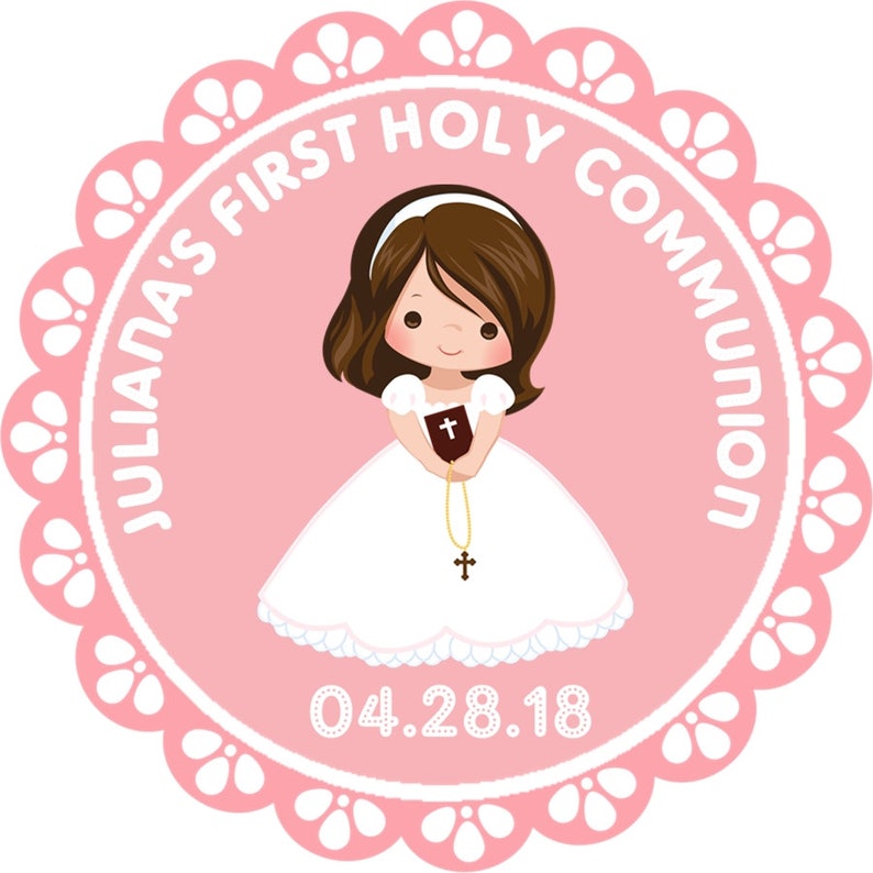 Pink Girl First Holy Communion Sticker Labels, Pink Communion Stickers ...
