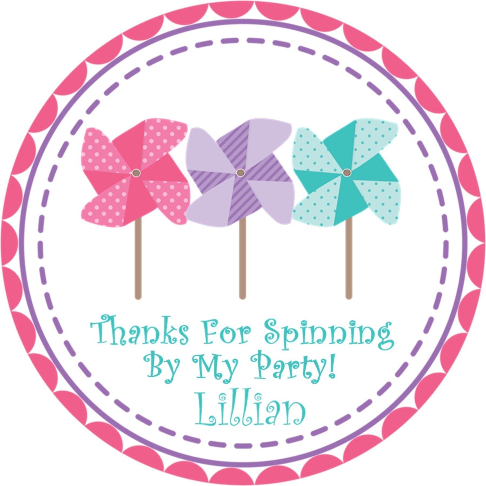 Pinwheel Birthday Party Stickers or Favor Tags, Pinwheel Birthday Party ...