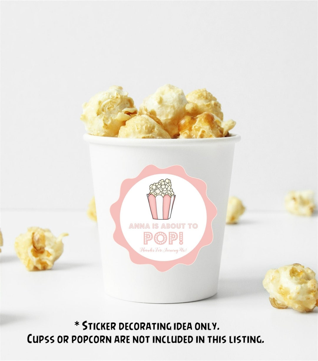 Girls Blush Pink Popcorn Baby Shower Sticker Favors, Girls Pink She's ...