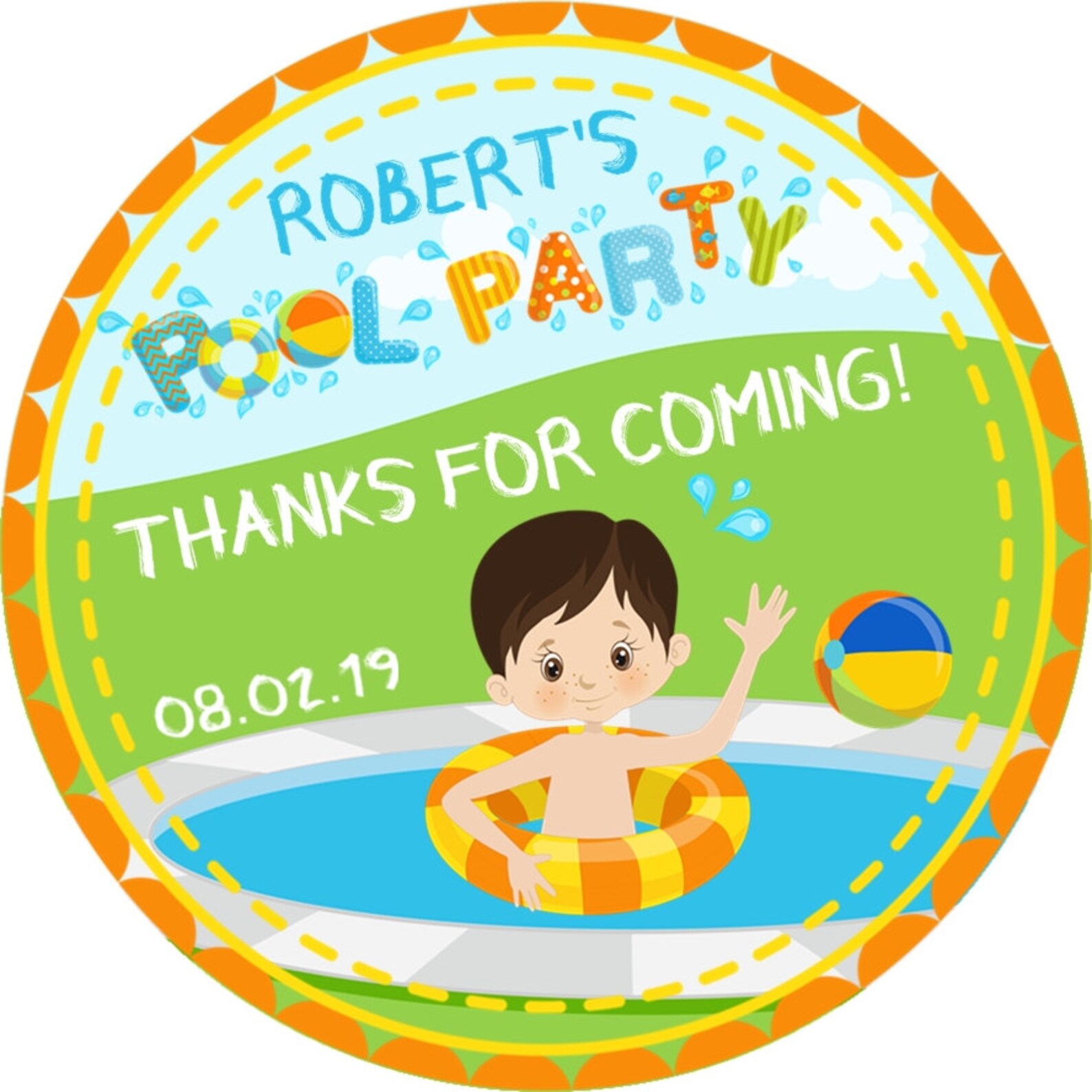 Boys Pool Party Stickers Pool Birthday Party Favor Tags For | Etsy
