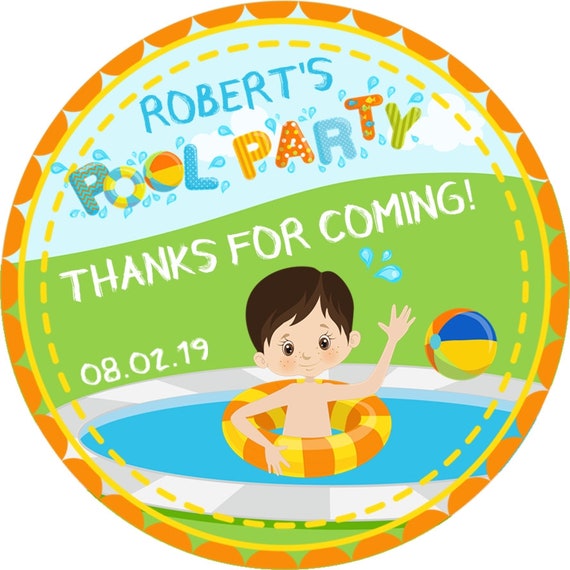Boys Pool Party Stickers Pool Birthday Party Favor Tags for | Etsy