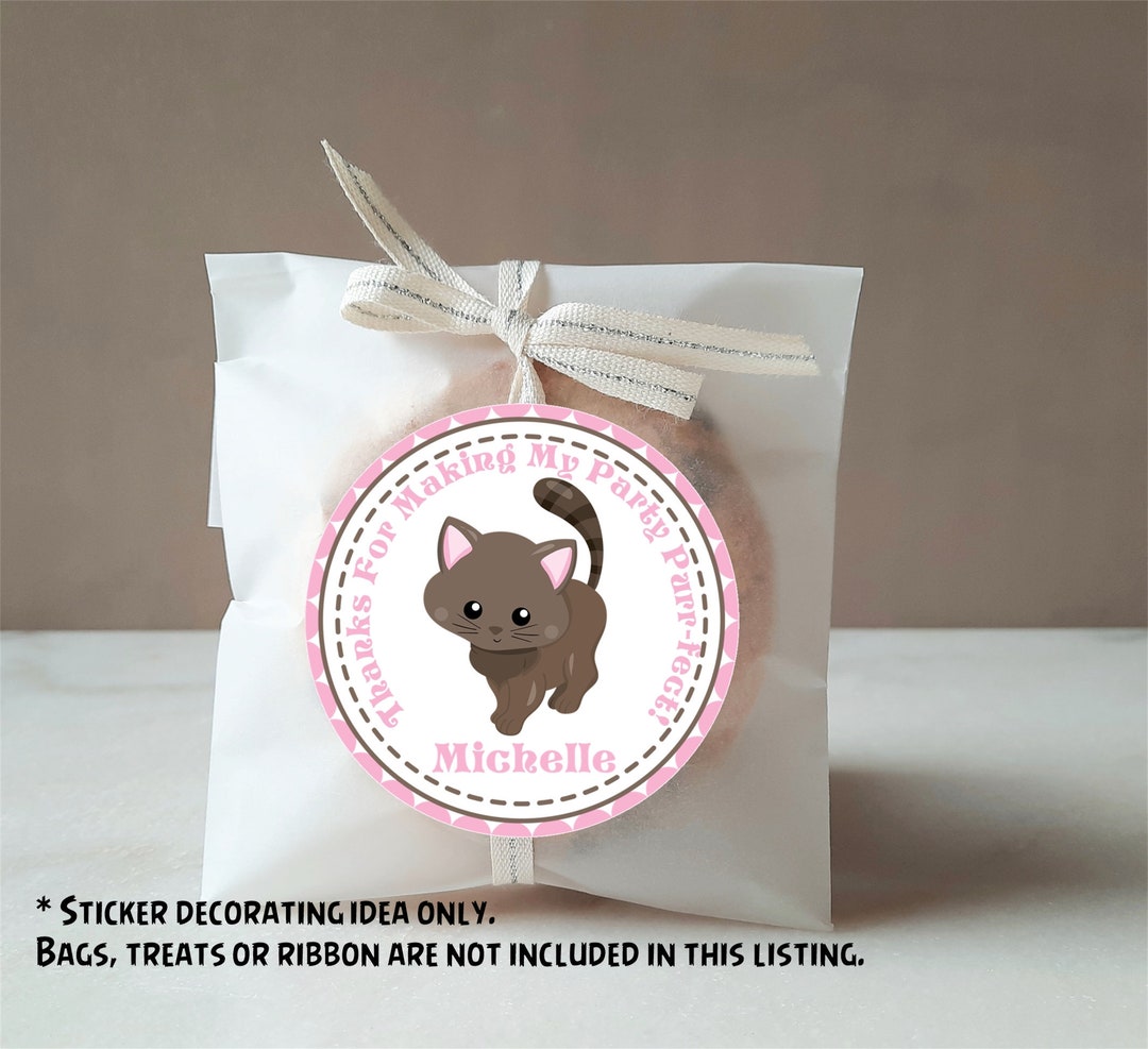Cat Birthday Party Sticker Labels, Cat Party Stickers, Cat Party ...