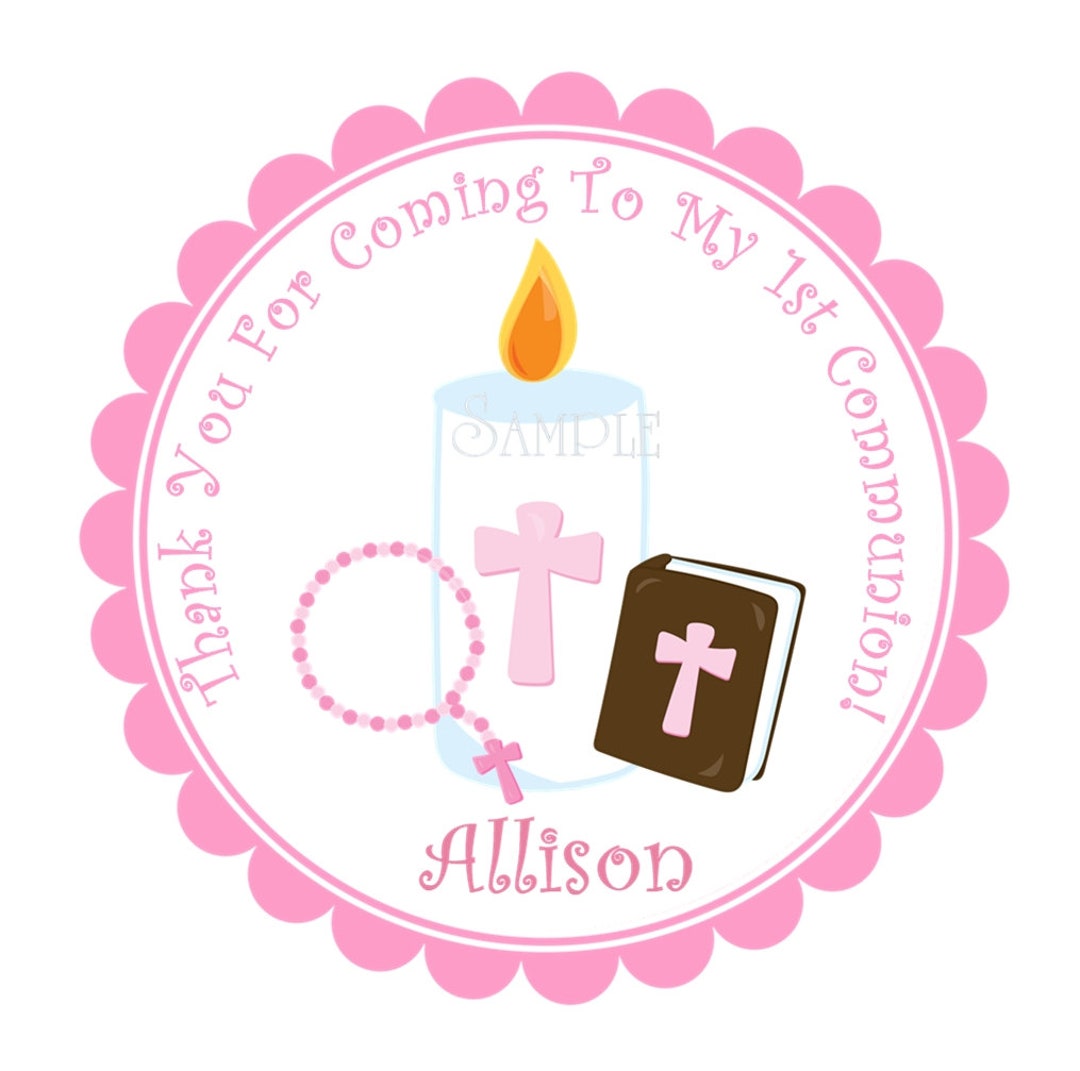 Pink First Holy Communion Sticker Labels, Pink Communion Stickers, Pink ...