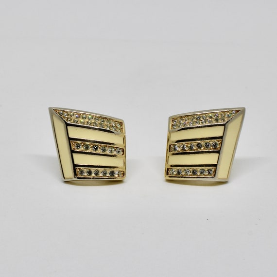 Henkel & Grosse Earclips gold color rhombus cream whi… - Gem