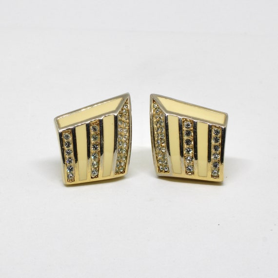 Henkel & Grosse Earclips gold color rhombus cream whi… - Gem