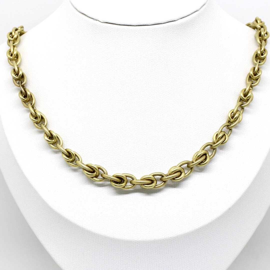 Vintage Link Chain Twisted Knot Shape Dull Short Chain Gold Plated ...