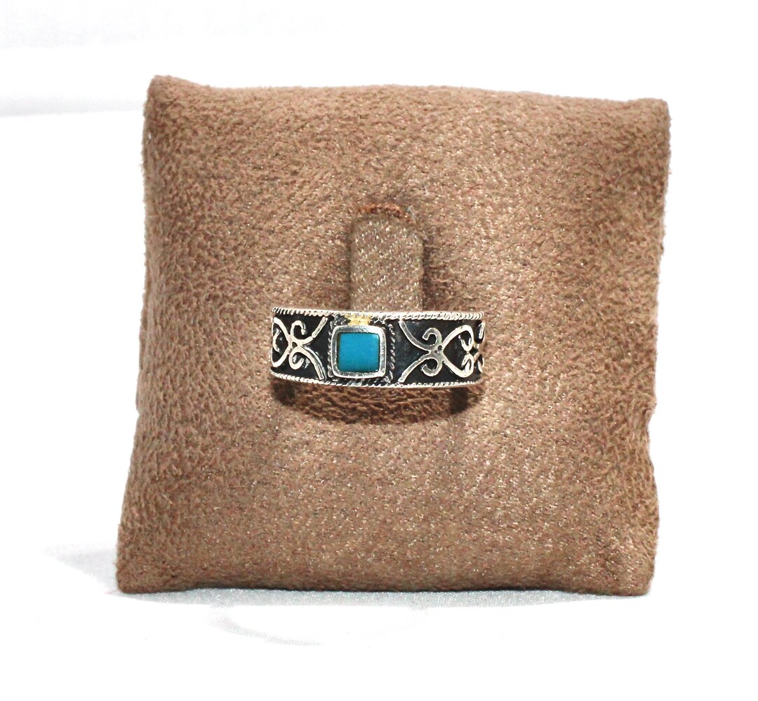 Vintage Ring 925 Silver Playful Square Turquoise Stone 80s Simple for ...
