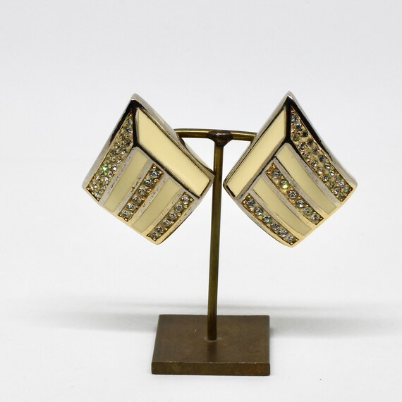 Henkel & Grosse Earclips gold color rhombus cream whi… - Gem