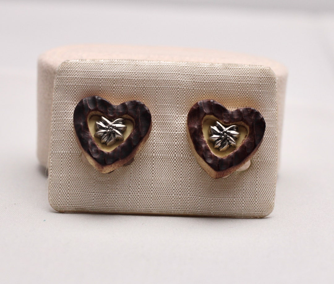 Vintage Ear Clips Heart With Edelweiss Plastic Made in Germany ...