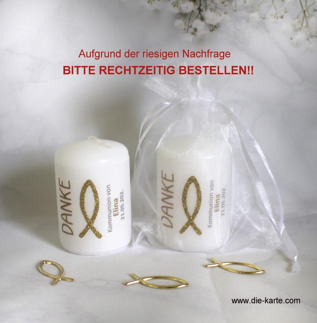 Guest Gift Candle "danke Gold" With Glitter Fish for Confirmation ...