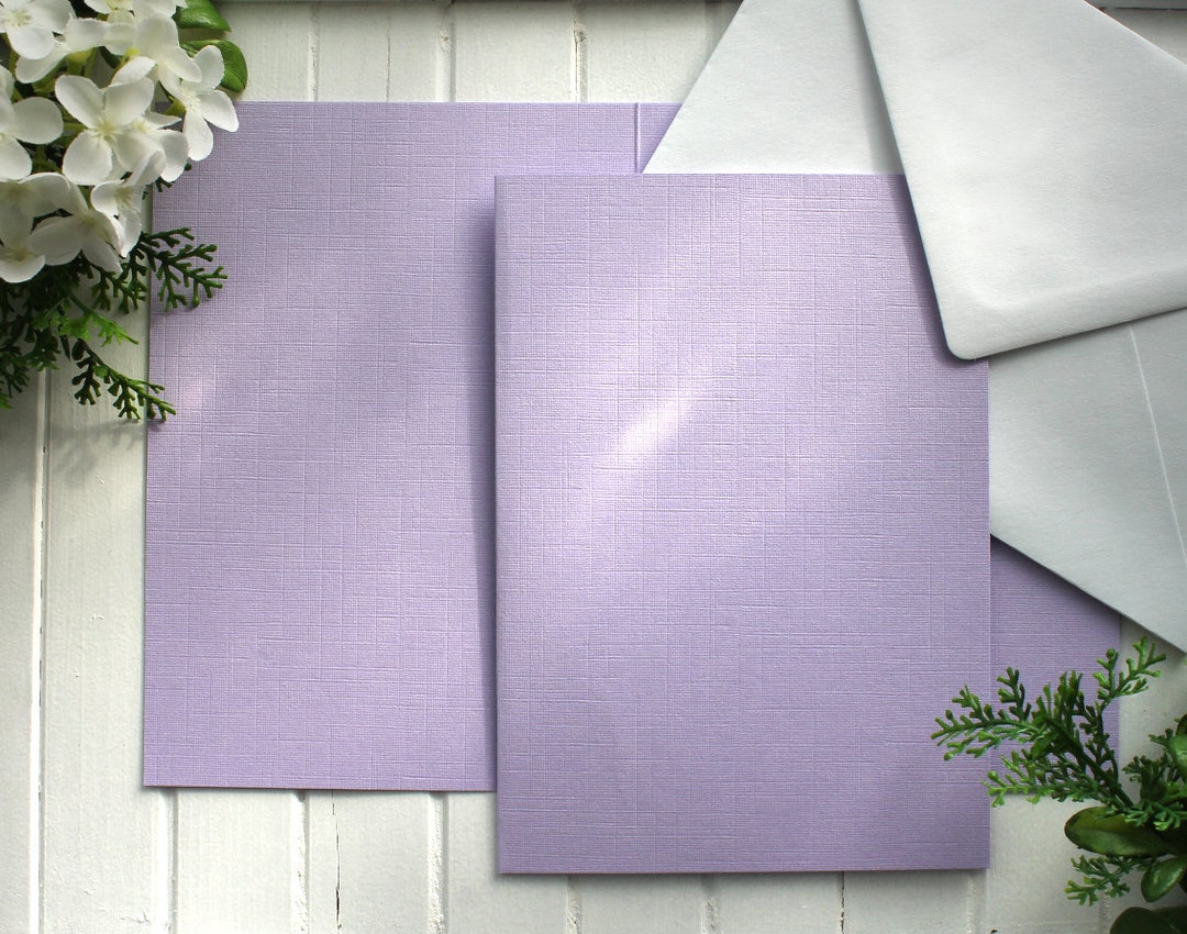 10 Folded Cards Lilac, Linen Embossing, Portrait Format, With Cover ...