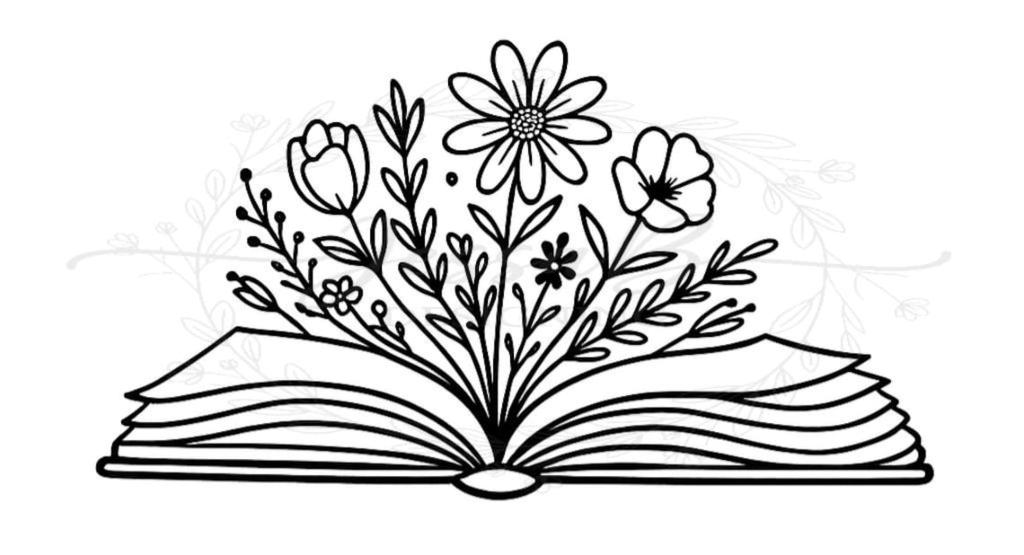 Dainty Book and Flowers SVG PNG, Floral Reading Lover Digital Cut File ...