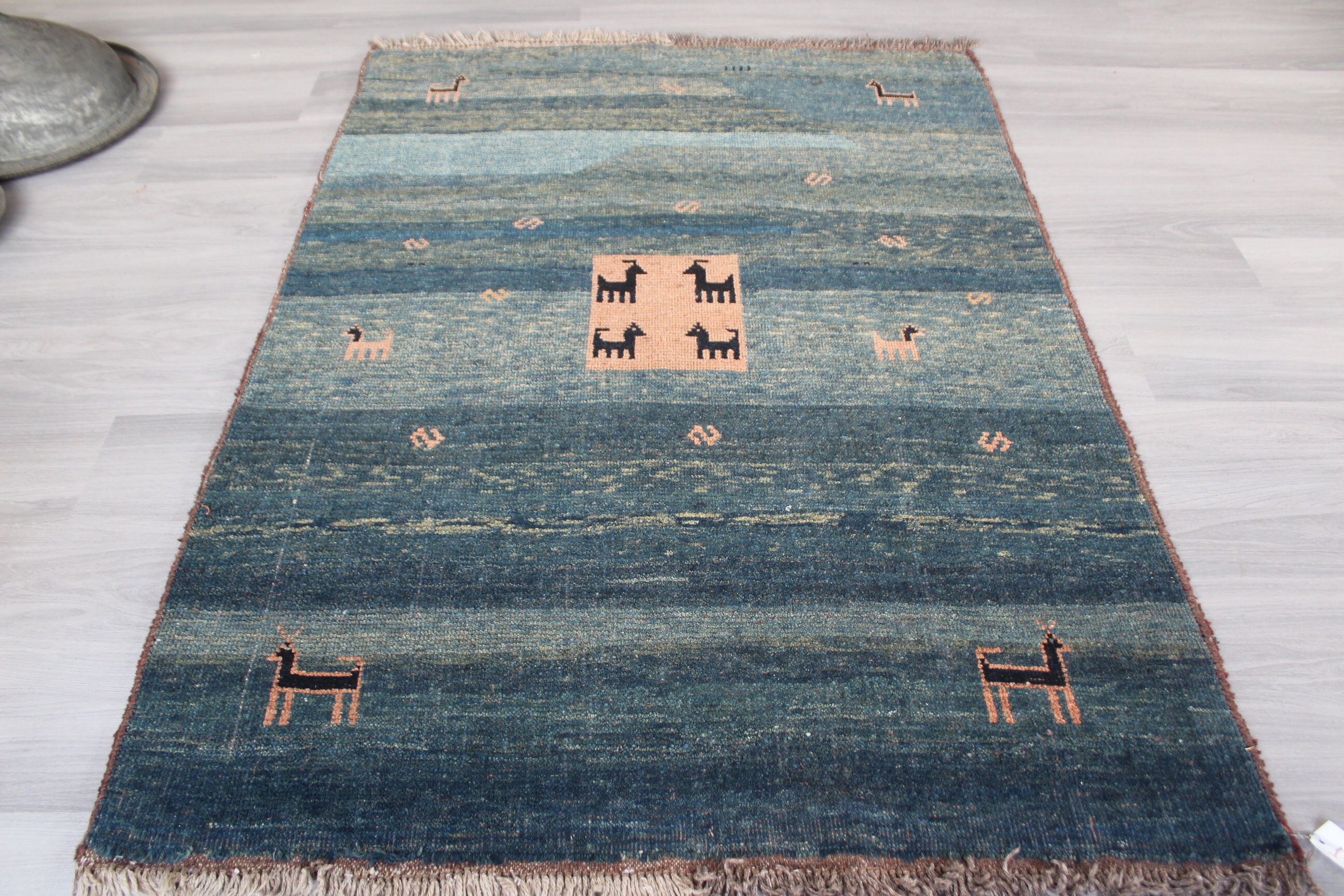 4'x5'6 Ft Primitive Design Rug, Ethnic Anatolian Rug, Bohemian Blue Rug ...