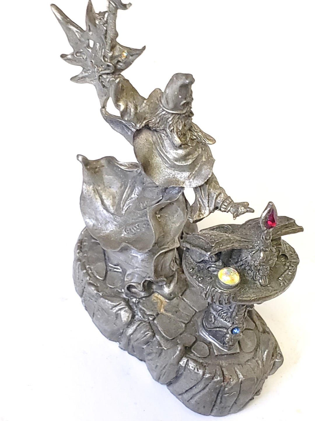 Mystic Book of Spells Statue With Runes | Pewter & Crystals | Vintage ...