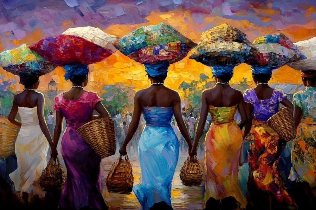 African Village Oil Painting: Abstract Afrocentric Art (digital ...