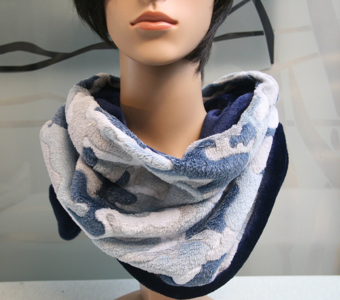 Warme Weiche Schal Kuscheliger Rundschal Tarnung Blau Grau Loop für Damen, Herren, Kinder, aus ...