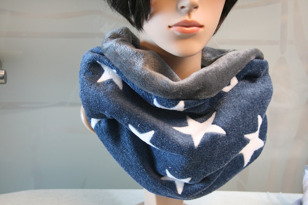 NEU Schöne Damen Herren Schal Loop Rundschal Halstuch Weiches Fleece Sterne Rot Jeans Blau Weiß ...