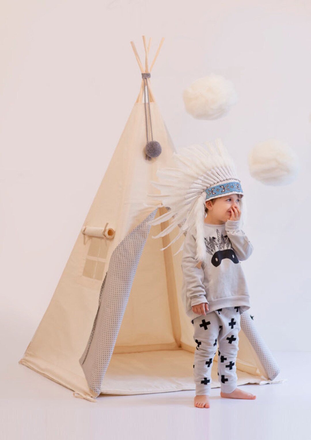 Nununu Tipi Teepee Mist With Gray Stars Tipi Tent for - Etsy