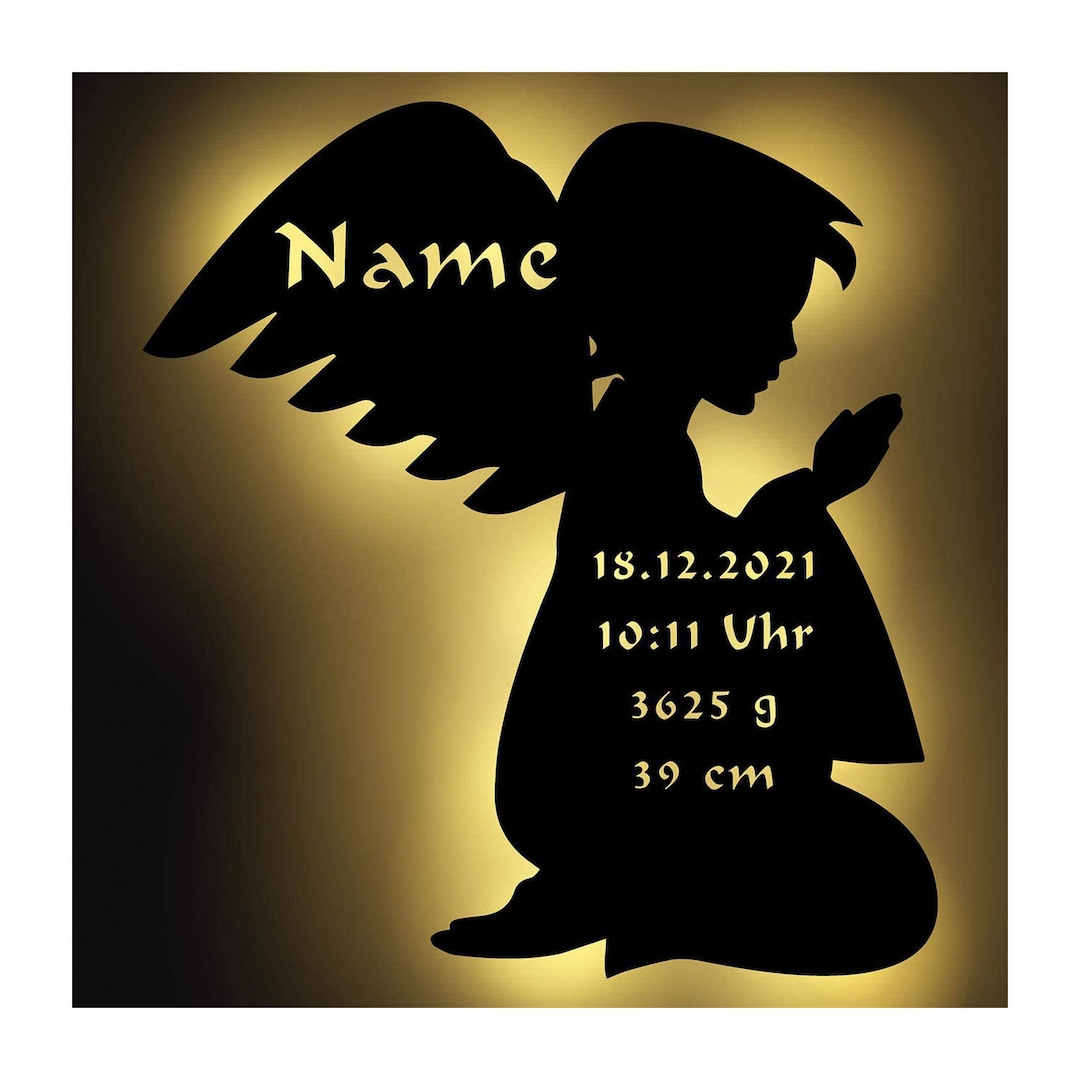 LED Baby Guardian Angel Boy Praying Wood Wall Lamp Night Light Snooze ...