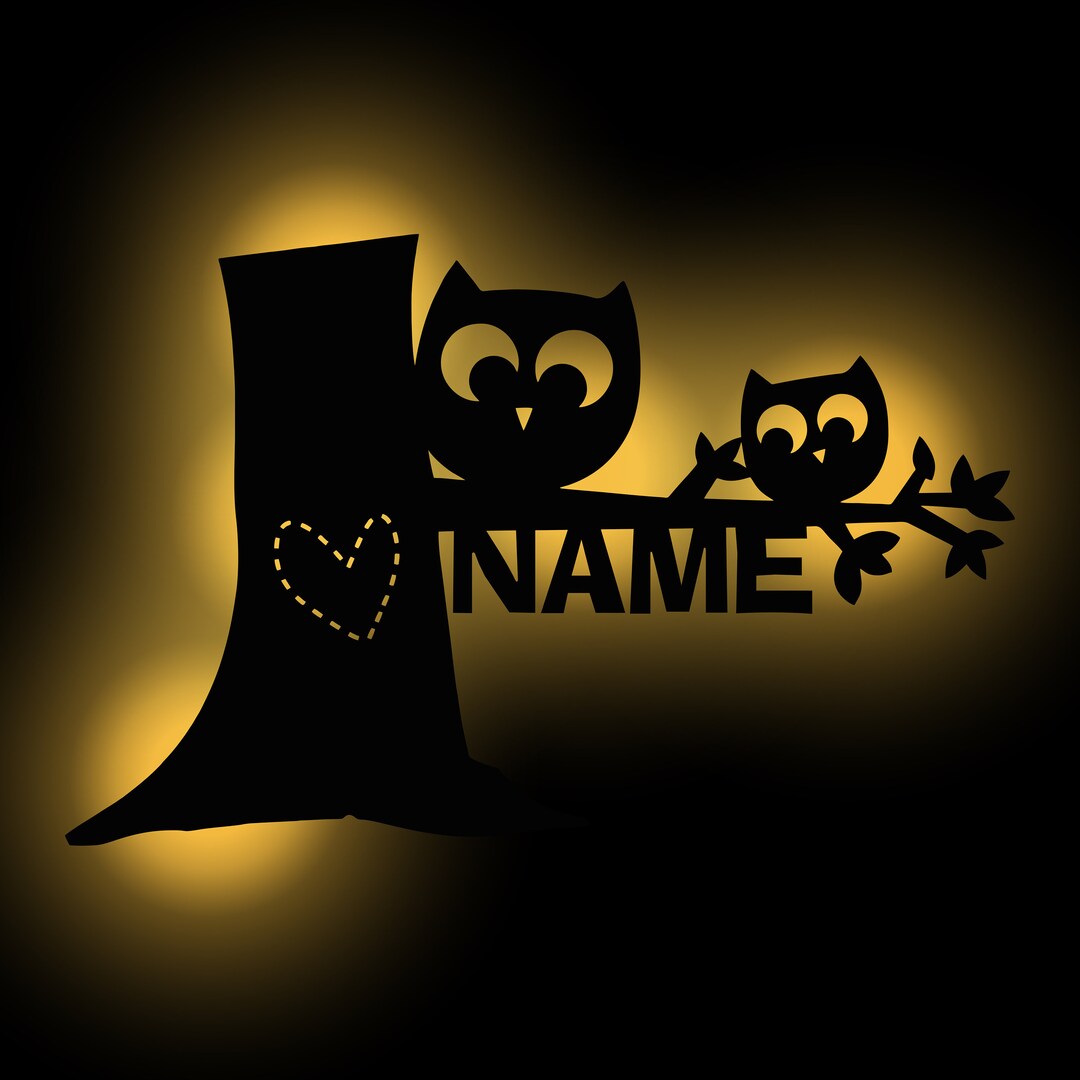 Owls in the Tree Decoration Wood Wall Lamp Night Light Slumber Light ...