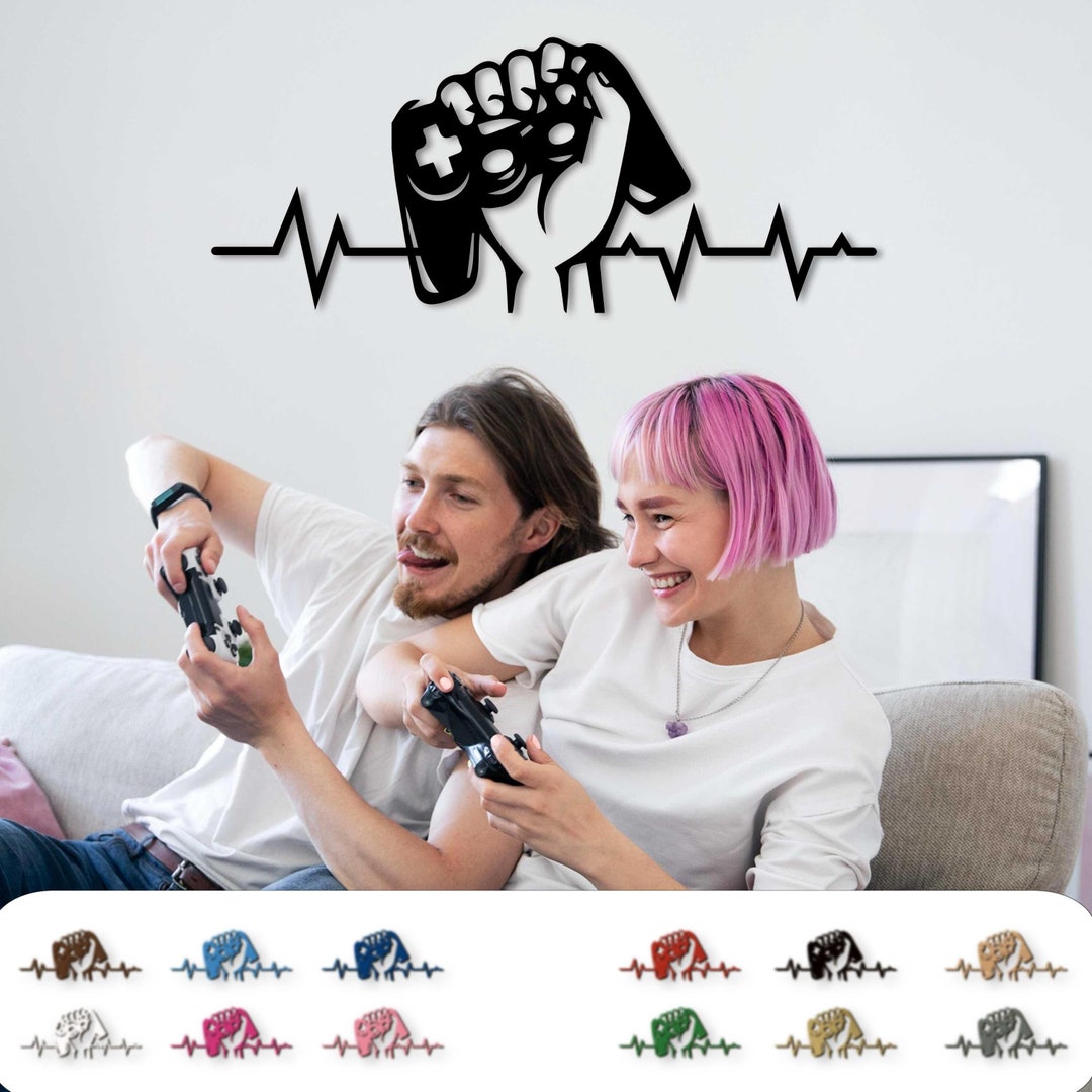 EKG Gaming XXL Holz Deko Gamer Geschenke Wandtattoo – Wanddeko Schild ...