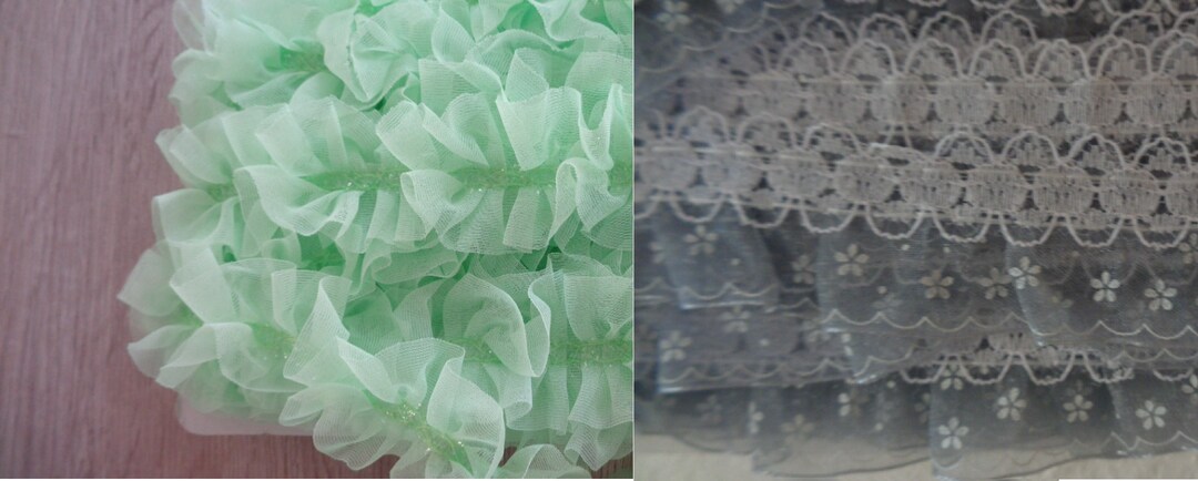 Rüsche Rüschenborte Spitzenrüsche hellgrün und Grau wählbar - Etsy.de
