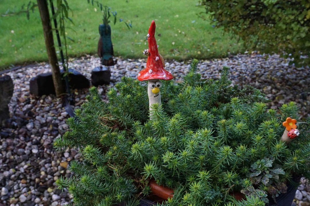 Pilzi Pünktchen 1 Stück mit Würmchen braun, Keramik, ton, handgemacht ...