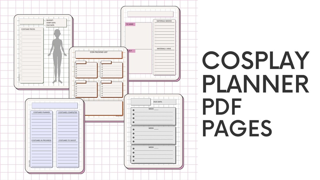 Cosplay Planner - Downloadable PDF Pages - Cosplay Calendar / Event ...