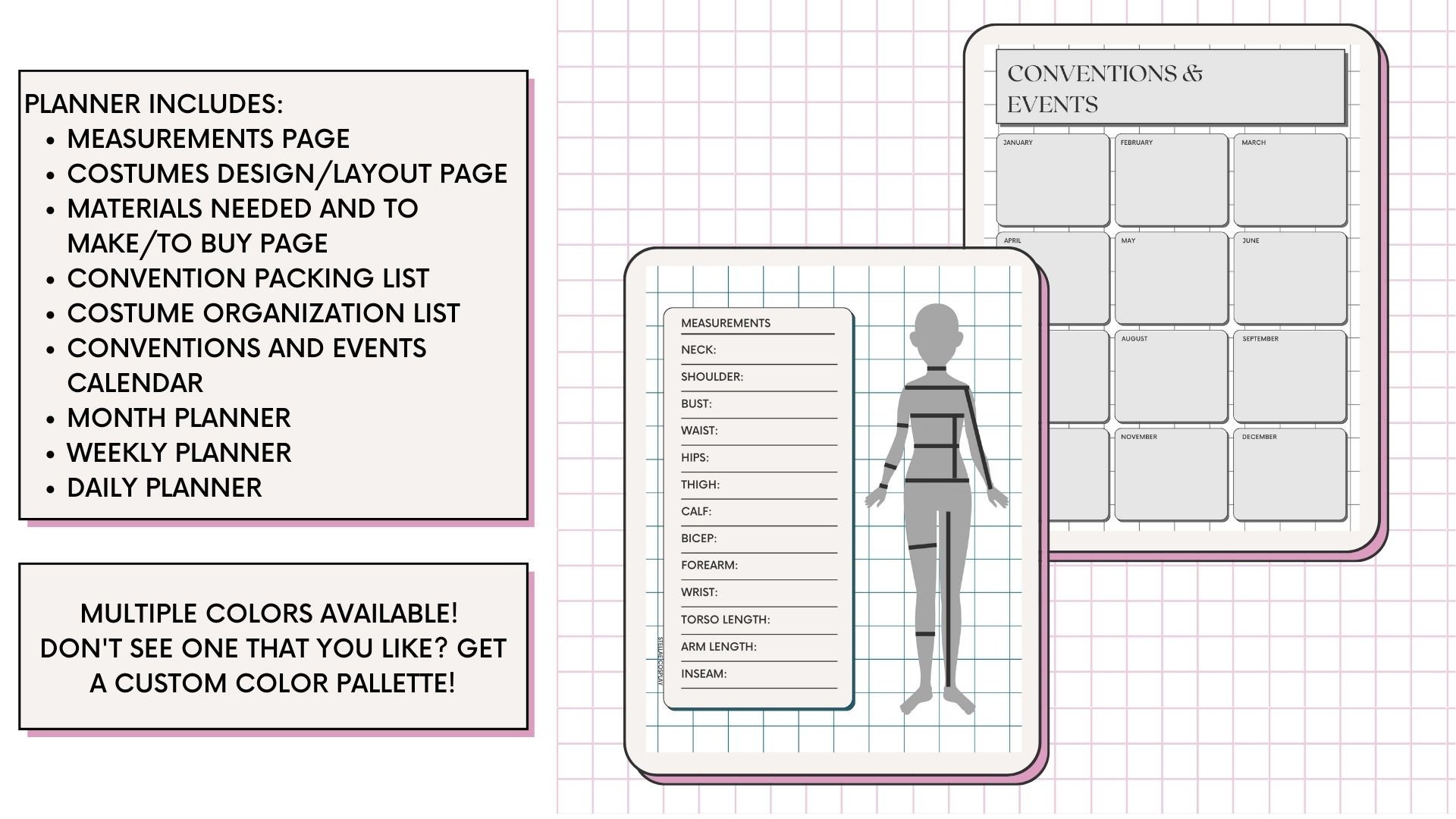 Cosplay Planner - Downloadable PDF Pages - Cosplay Calendar / Event ...