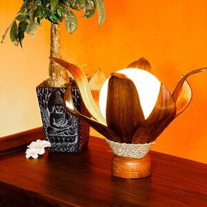 Coconut Table Lamp Wooden Lamp 35cm With Rattan Lampshade Ball - Etsy
