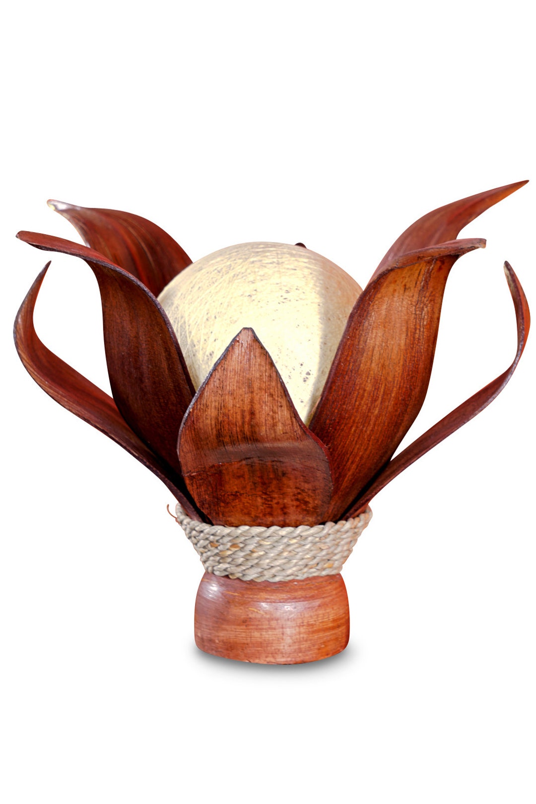Coconut Table Lamp Wooden Lamp 35cm With Rattan Lampshade Ball - Etsy