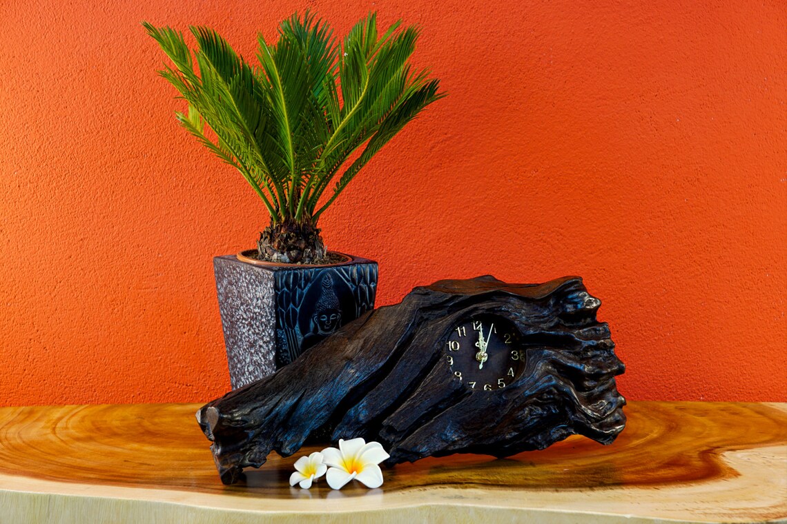 Teak root wood grandfather clock 43 cm wood clock Small | Etsy