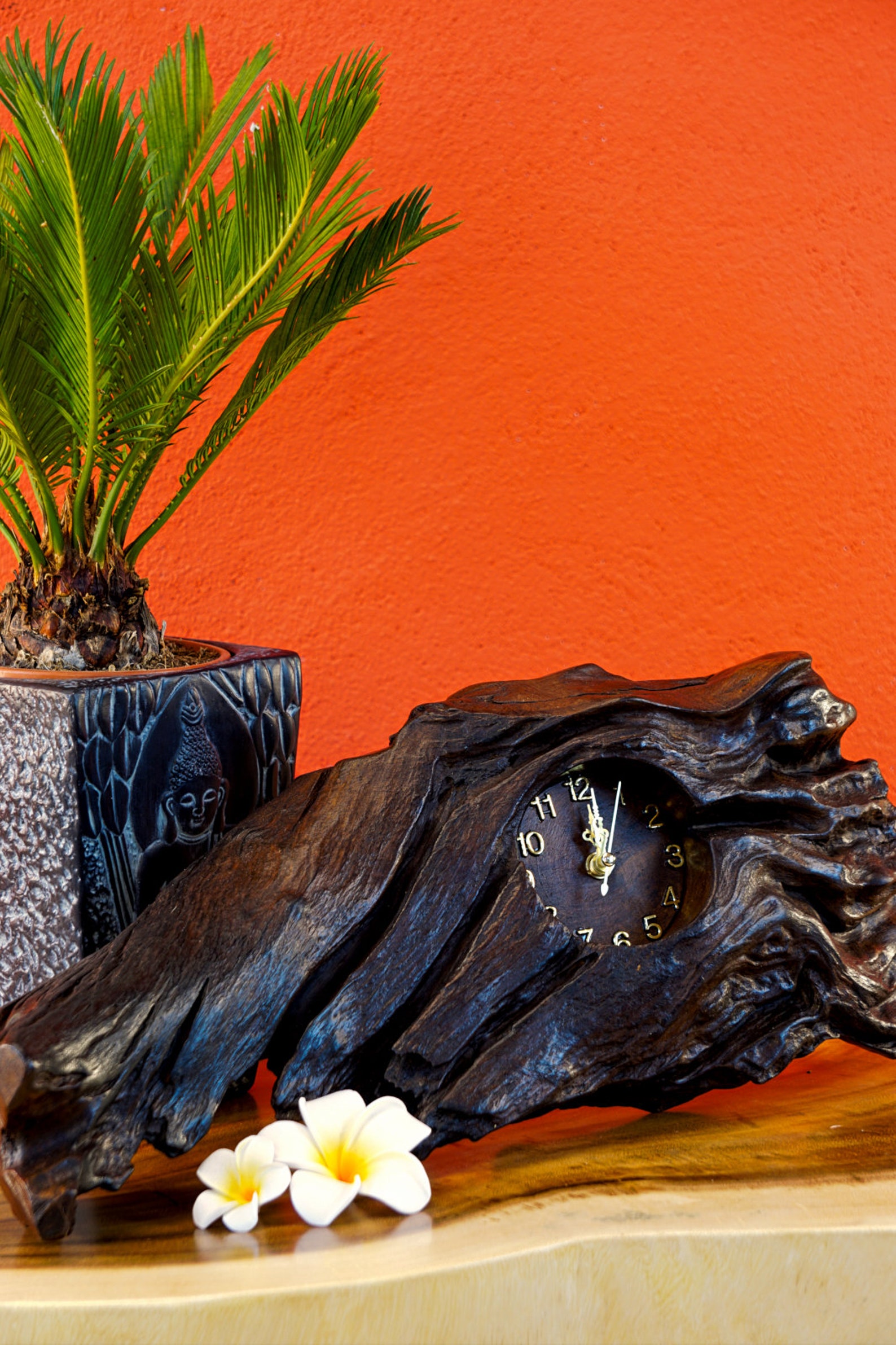 Teak root wood grandfather clock 43 cm wood clock Small | Etsy